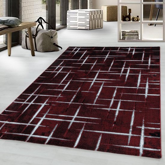 Rood Tapijt Laagpolig Vloerkleed - 80x150cm- Modern - Woonkamer - Salon ...