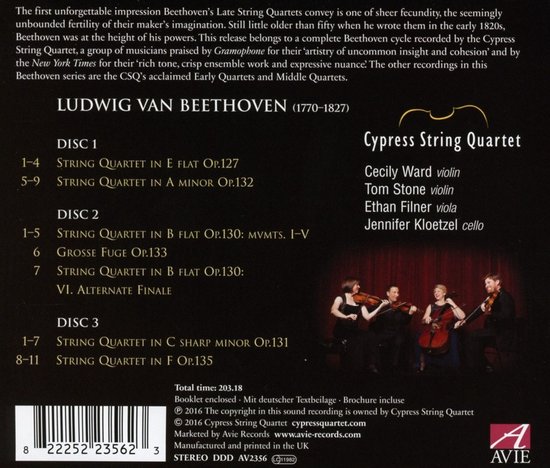 Cypress String Quartet - Beethoven The Late String Quartets (CD), Cypress String... | bol.com
