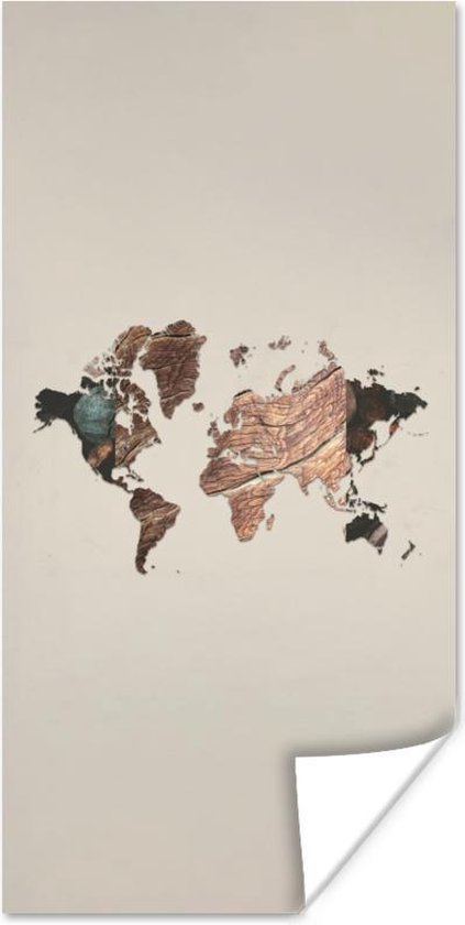 Wereldkaart Muur - Wereldkaart - Hout - Bruin - 40x80 cm - Poster | bol.com