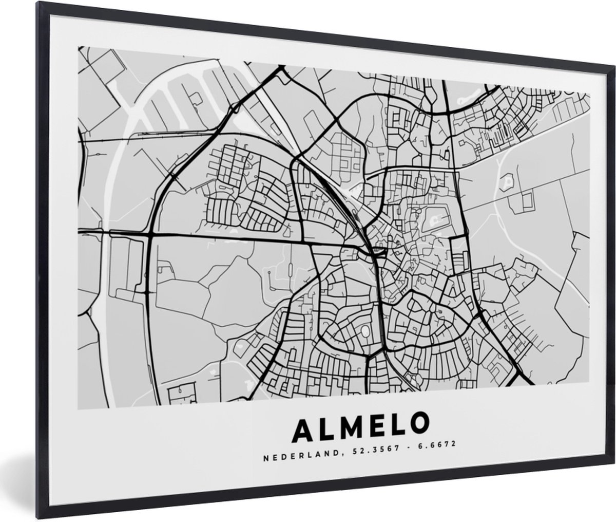 Poster met lijst Stadskaart - Almelo - Nederland - 90x60 cm ...