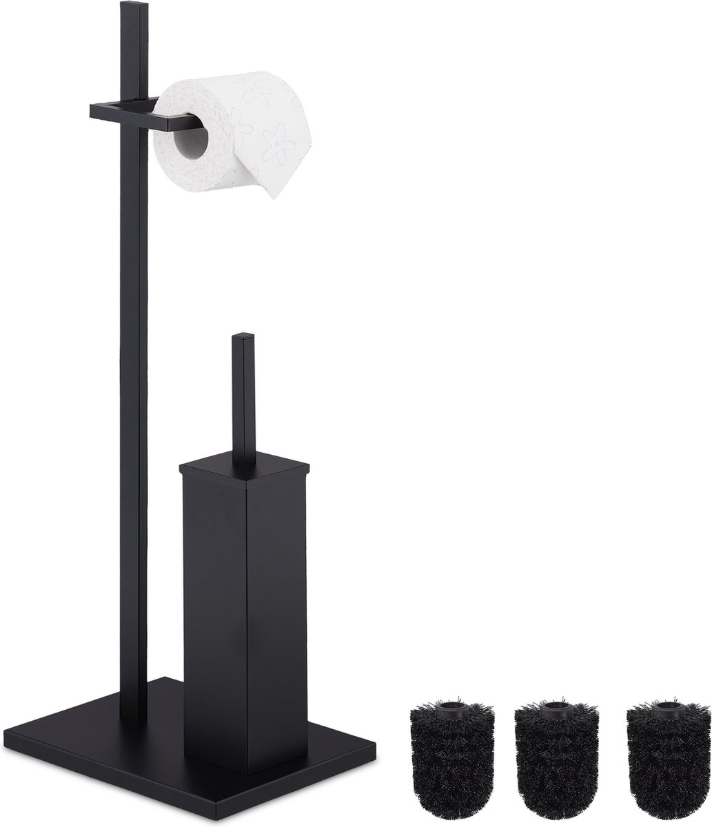 Relaxdays toiletaccessoires set staal - wc rol houder - zwarte ...