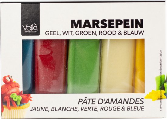Voila Marsepein Set Wit Geel Blauw Rood Groen - Rolmarsepein 5 x 100 ...