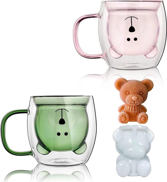 Leuke Beer Mokken Set van 2 - Theekop 8 Oz - Dubbelwandige Glas - Melk ...