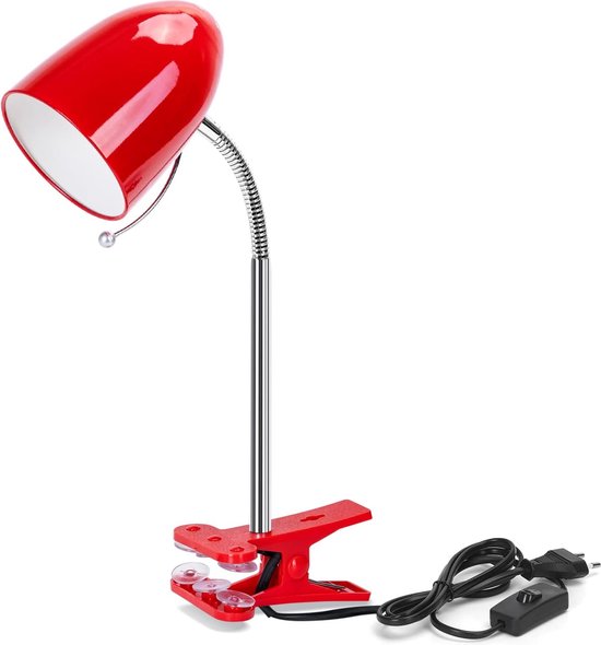 Tafellamp met Clip Retro Rood,Desk Lamp Zonder Gloeilamp,Leeslamp Clip ...
