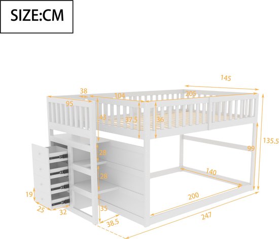 Merax Laag Stapelbed 140 x 200 cm - Kinderbed Hoogslaper met ...
