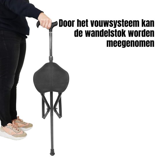Wandelstok met Zitje - Opvouwbaar – Wandel Zitstok Tot 90 kg - Driepoot ...