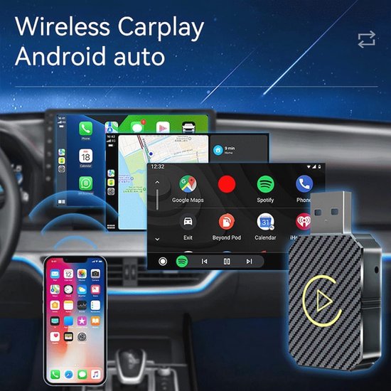 Draadloze Carplay en Android Auto Adapter - 2 in 1 Plug & Play USB ...