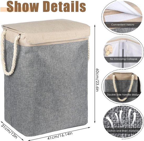 Opvouwbare wasmand met deksel - grote 78 liter wasmand voor vuile kleding, inclusief... | bol