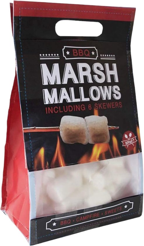 BBQ Marshmallows voor Kampvuur - Glutenvrij en Vetvrij Snoep met Houten Stokjes -... | bol