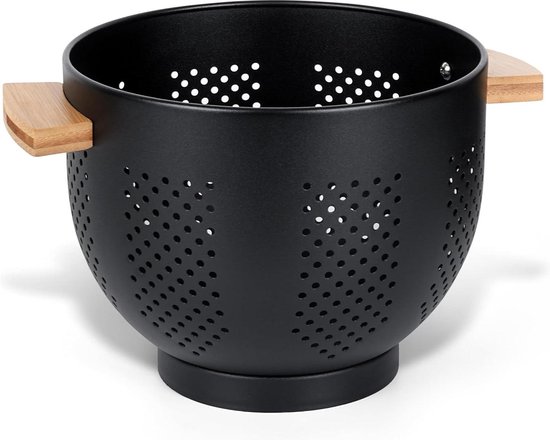 Vergiet met Houten Handvatten - Mat Zwart - Pasta en Fruit Vergiet ...