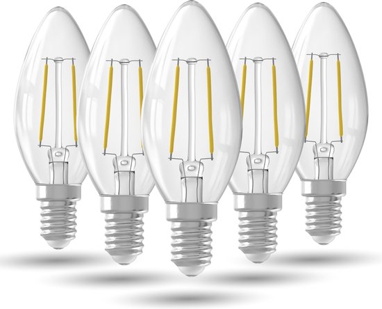 LED Lamp Helder - Set van 5 Stuks, E14, B35 Kaars, Straight filament, 2.5W 250lm... | bol