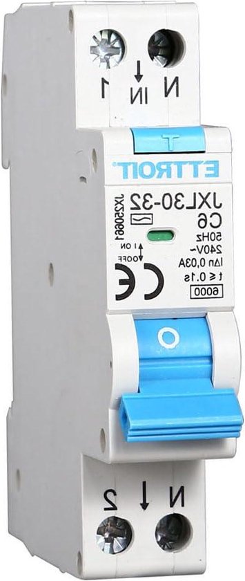 Stroomonderbreker 1P+N 6A 6kA 30mA 220V RCBO type AC curve C - 1 DIN-module nodig | bol