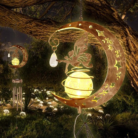 Windgong met led- Moonfee Tuindecoratie voor buiten- Hangend windspel ...