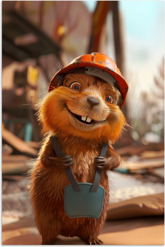 Poster 60x90 cm - Bever - Bouw - Bouwhelm - Dier - Posters - Kamer ...
