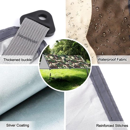 Tentzeil 3 x 3 m waterdicht hangmat tentzeil met oogjes - 6 haringen ...