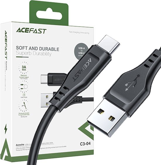 Acefast - USB - USB Type C kabel 1,2m, 3A zwart - (C3-04 - zwart) | bol