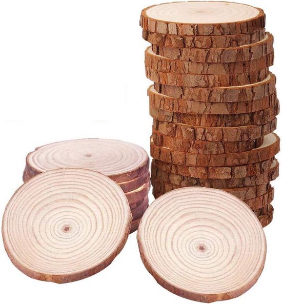 Pak van 30 houten schijven om te knutselen, boomschijven, kleine houten ...