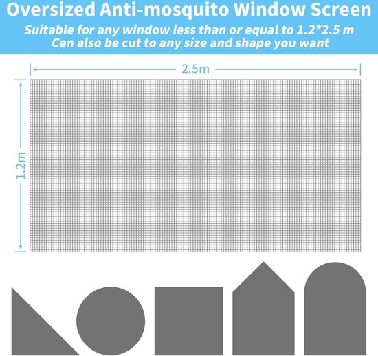 REDTRON Glasvezel Raamhorren 1,2 x 2,5 m, Snijdbaar Insectenhor voor ...