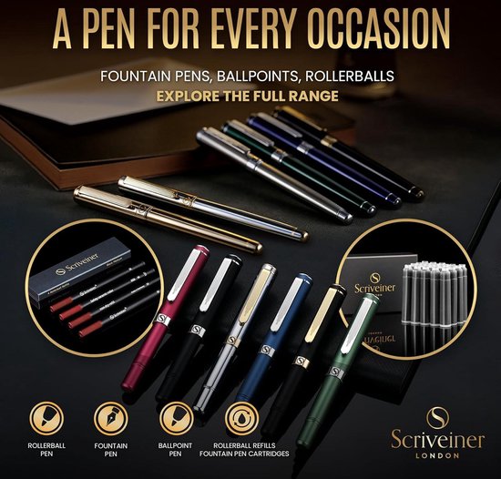Prachtige Rollerball Pen - Luxe Pen met 24K Gouden Afwerking - Schmidt Inkt Vulling -... | bol