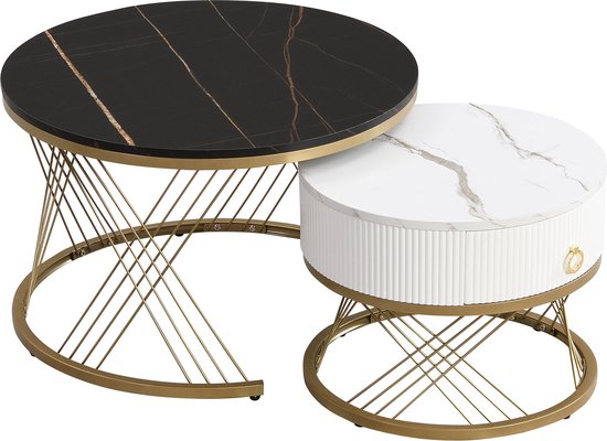 Merax Set de tables basses 2 en 1 – Table moderne aspect marbre ...