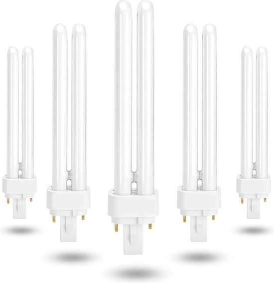 Verpakking met 5 gloeilampen PLC-buizen, 26W G24, wit licht 6500 K ...
