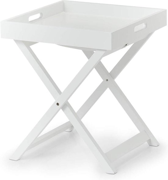 Bijzettafel dienblad MDF wit 40 x 40 x 45 cm - stijlvolle toevoeging | bol