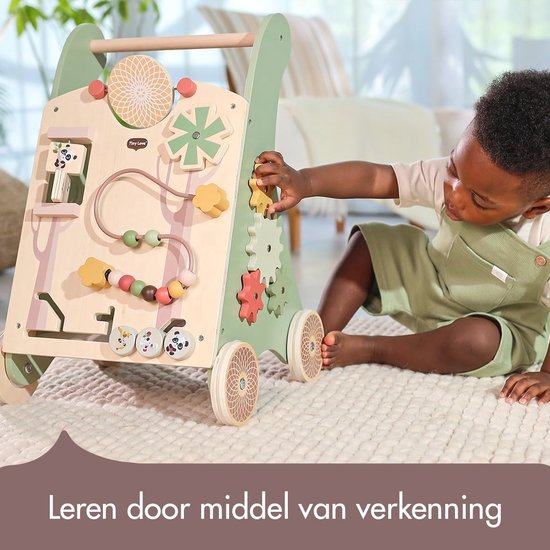 Educatieve Houten Loopwagen voor Peuters - 2-in-1 Activiteitenloopwagen ...