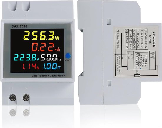 Digitale energiemeter DIN-rail 1-fase KWh-teller en ampèremeter ...