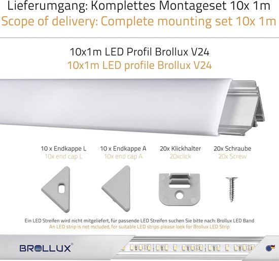 LED Hoekprofiel 45 Graden Aluminium 10 m voor LED Strip Lichtstrip | bol