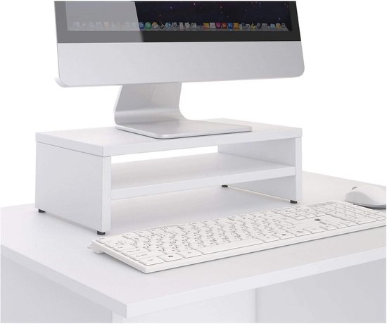 Monitorstandaard Bureau met Opbergvak - Schermverhoging in Wit | bol