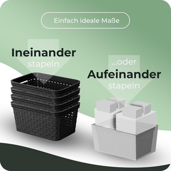 Novaliv set van 6 opbergdozen met houten deksels, mini 1L mand, zwart ...