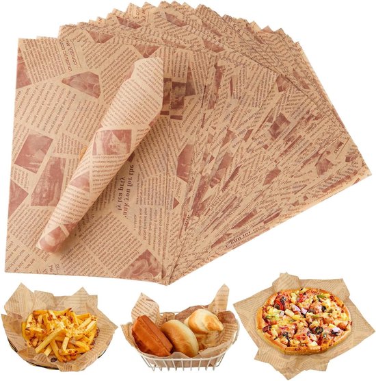 200 vellen oliebestendig bakpapier krantenlook 30 x 20 cm - geschikt ...