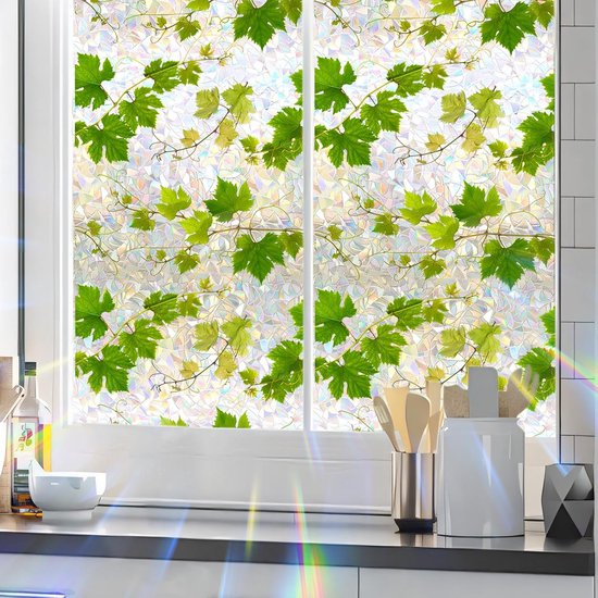 Regenboog raamfolie met groene bladeren en wijnstok - Privacyfolie voor ...