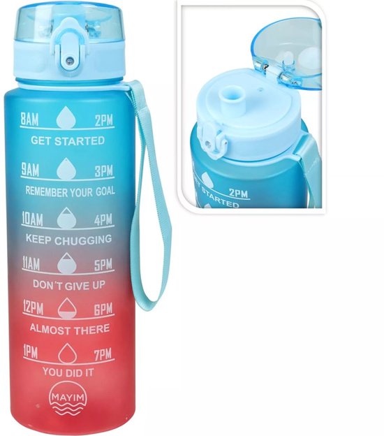 Waterfles - Drinkfles - 1 Liter - Waterfles met tijdmarkering - BPA ...