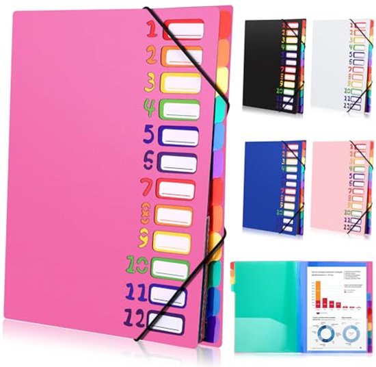 Tatxmalv A4-documentmap, uitbreidbare map, documentenmap met 12 vakken ...