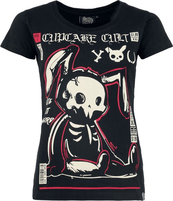 Cupcake Cult - Comic Bunny Dames T-shirt - XXL - Zwart | bol