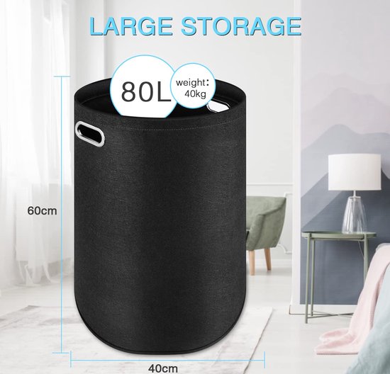 Zwarte wasmand, vilten wasmand, opvouwbare wasmand, ronde wasmandverzamelaar met... | bol