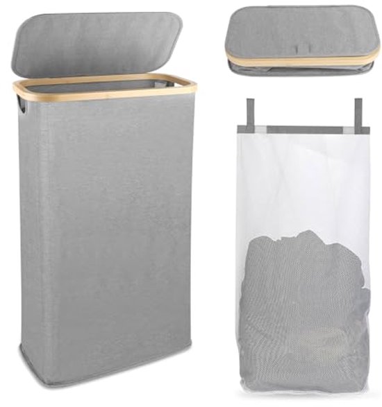 TOSAVGA wasmand 63L, slanke wasmand met deksel, grijze slanke wasmand met... | bol