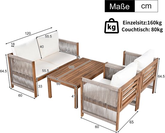 Sweiko Tuin loungeset - met kussens - 2 zits bank - 2 fauteuils + tafel ...