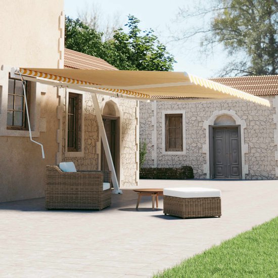 vidaXL Luifel vrijstaand handmatig uittrekbaar 600x300 cm geel en wit ...