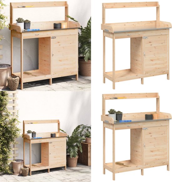 vidaXL Oppottafel met kast 110,5x45x124,5 cm massief vurenhout - Oppottafel -... | bol