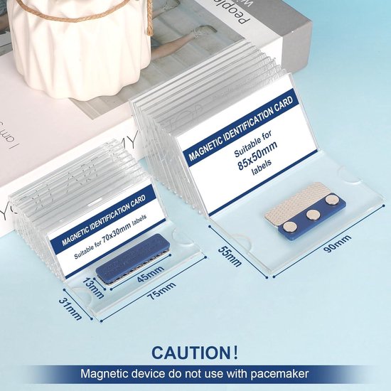 30 magnetische naambadges 75 x 32 mm transparante kunststof ...