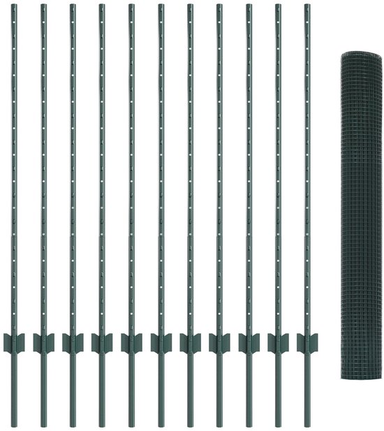 vidaXL - Gelast - Draadhek - met - 11 - U-Palen - Groen - 1.2x25 - m ...