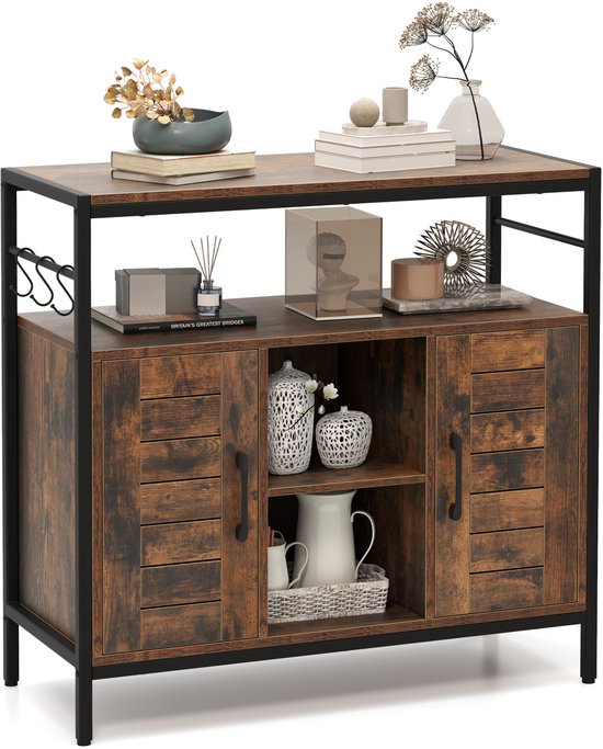 COSTWAY Dressoir, keukenkast met 3 haken, commode met 2 deuren, open vakken,... | bol