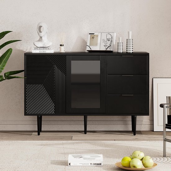 Komhtom Commode Ladekast met 3 lades en 2 deuren met metalen poten en ...