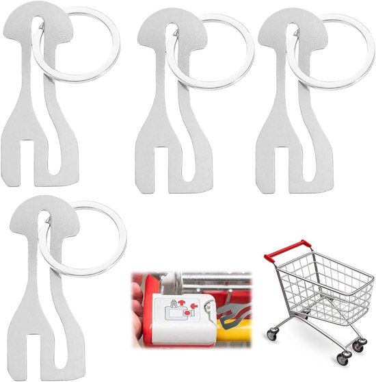 4pcs Shopping Cart Unlocker with Key Ring - Silver Removable Trolley ...