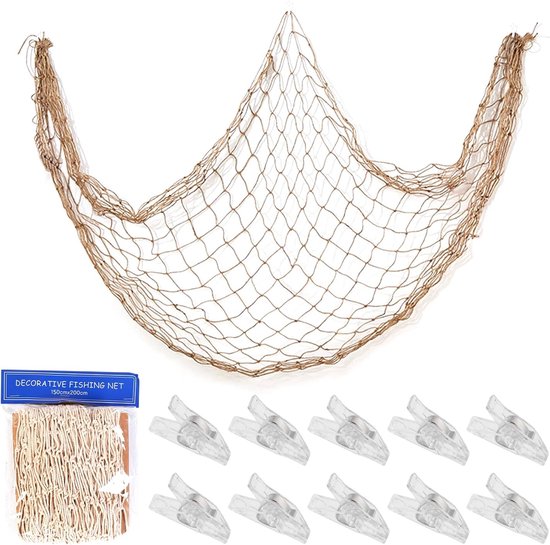 Groot visnet 1,5 x 2 m met 10 transparante clips - Natuurlijk ...
