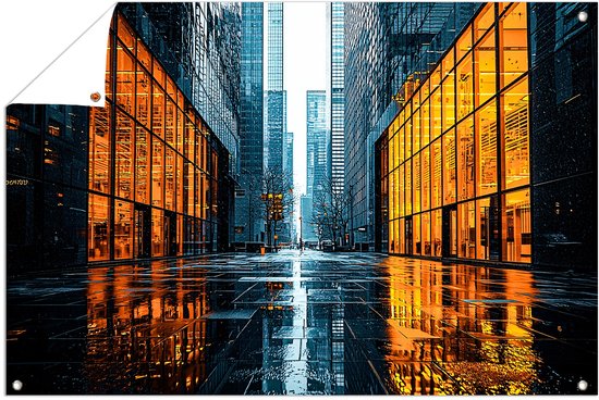 Moderne stad met reflecties - Architectuur buitenposter - Tuinkunst ...