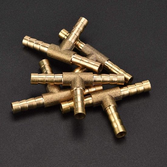 Messing T-stuk 5 stuks - Luchtslang Gas Waterslang 6mm - Messing ...