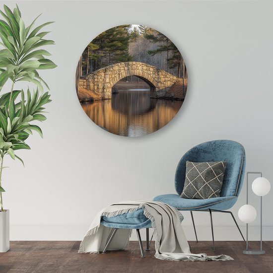 Rustieke stenen brug in natuur - Brug rond schilderij - Wandbord ...